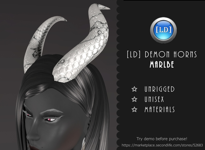 Second Life Marketplace - [LD] Demon Horns MARBLE - UNISEX
